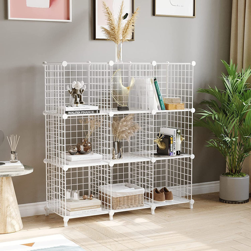 SOGA White Portable 9-Cube 3 Column Storage Organiser Foldable DIY Mod ...