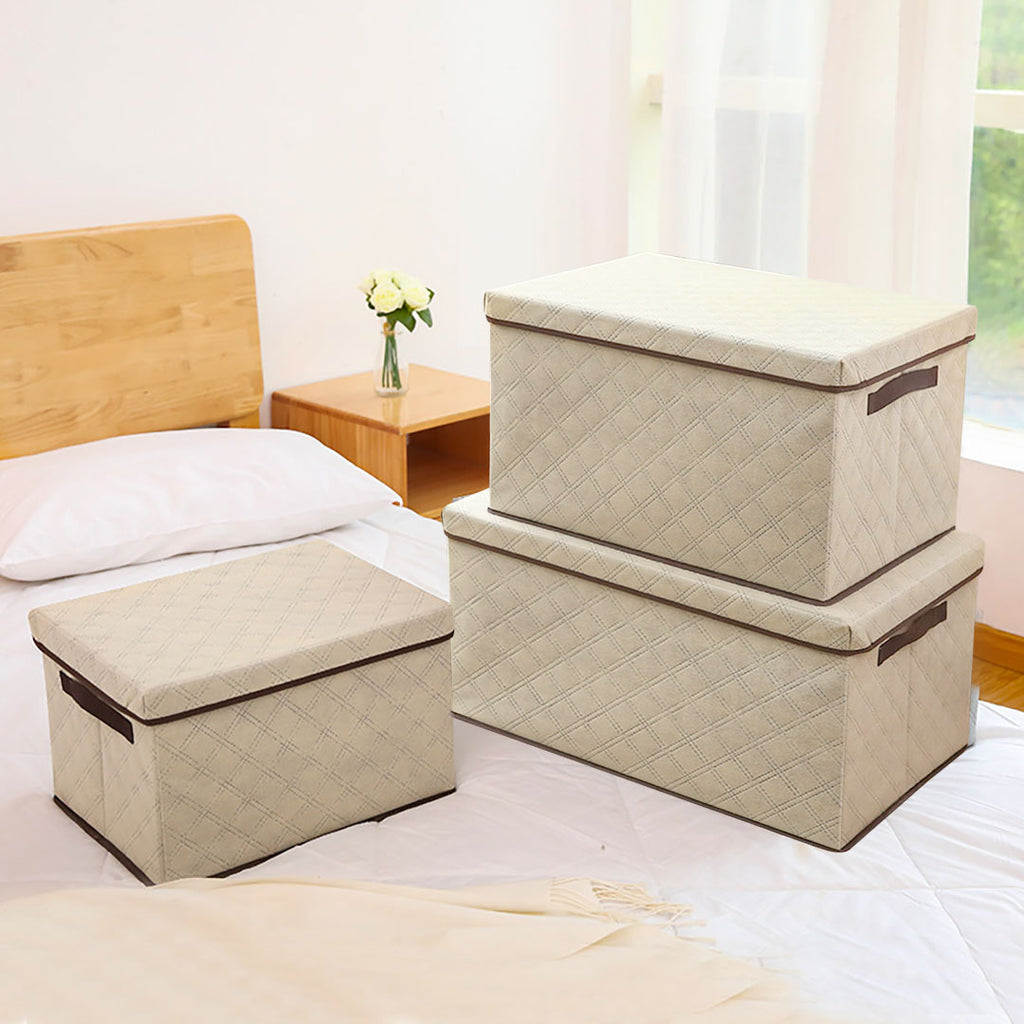 SOGA Extra Large Beige Non-Woven Diamond Quilt Grid Fabric Storage/Org ...