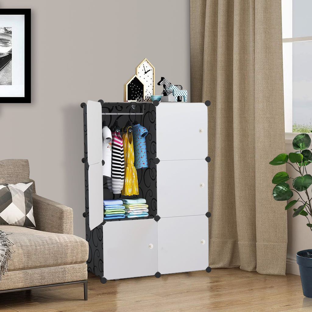 SOGA 3 Tier 6-Cube Portable Wardrobe Divide-Grid Modular Storage Organ ...