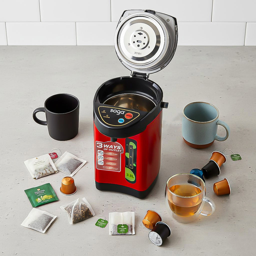 SOGA 4.2L Red Stainless Steel Electric Thermal Pot Dispenser with 3 Di ...
