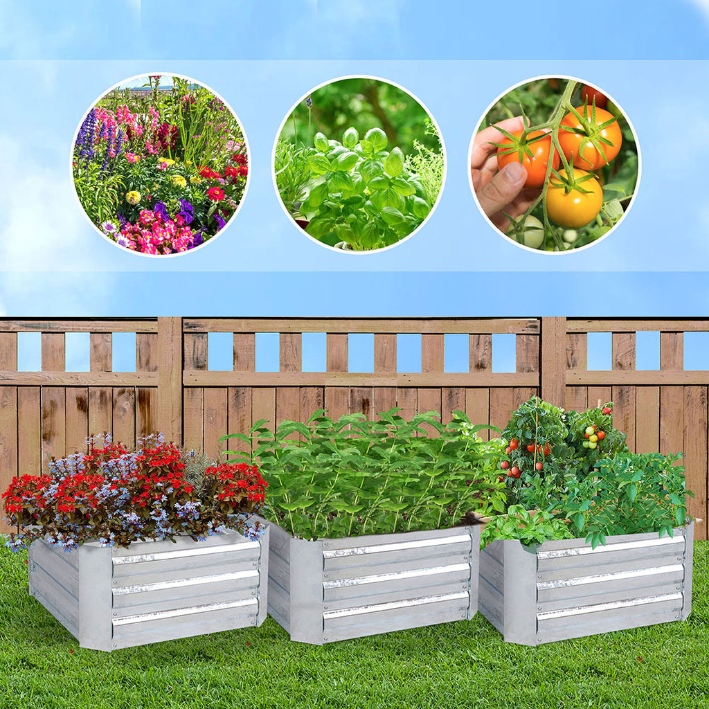 SOGA 2X 100cm Square Galvanised Raised Garden Bed Vegetable Herb Flowe ...