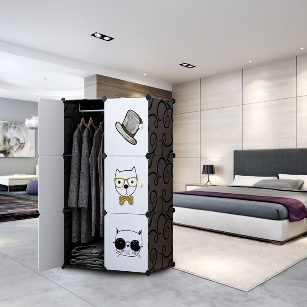 SOGA 6 Cubes Black Portable Wardrobe Divide-Grid Modular Storage Organ ...